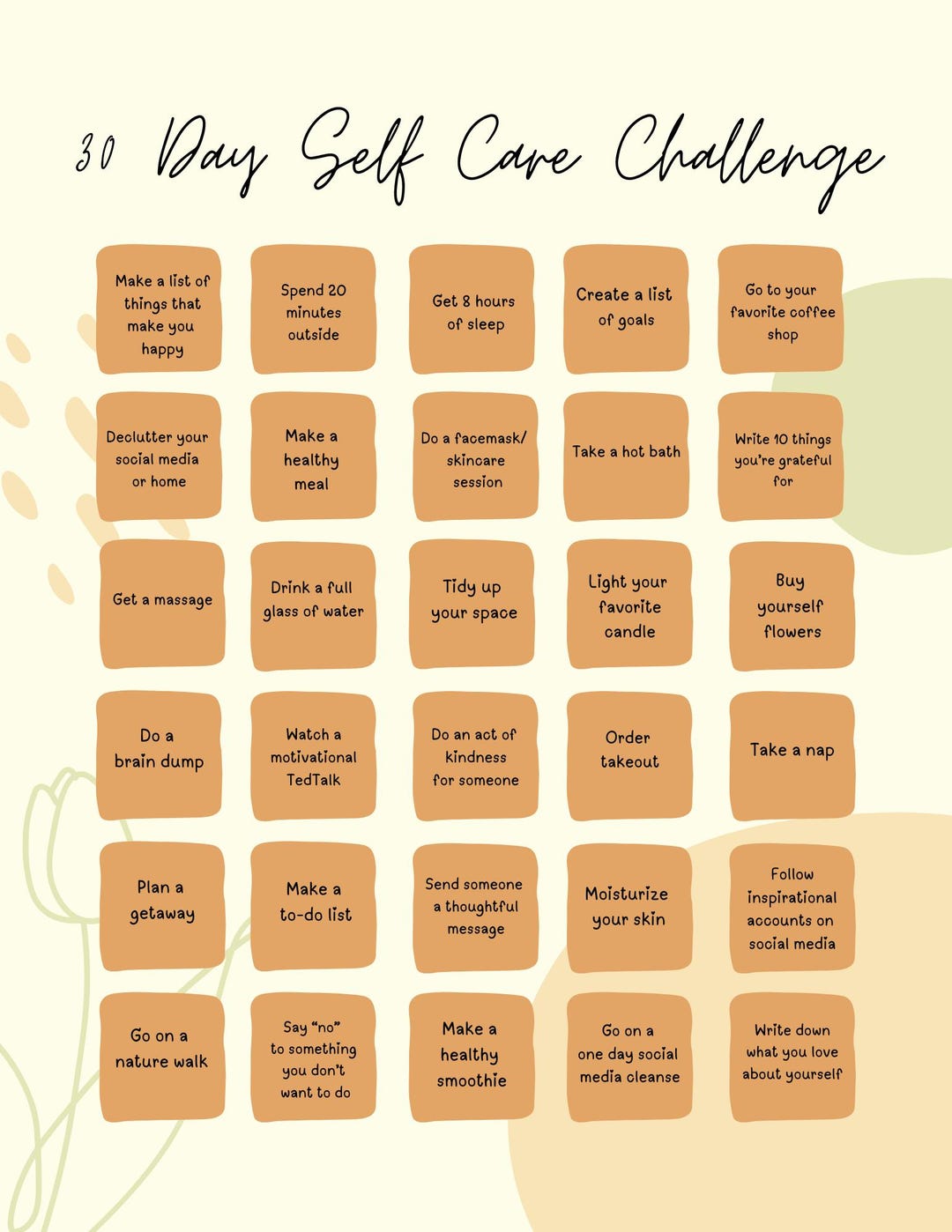 30 Day Self Care Challenge Printable - Etsy Canada
