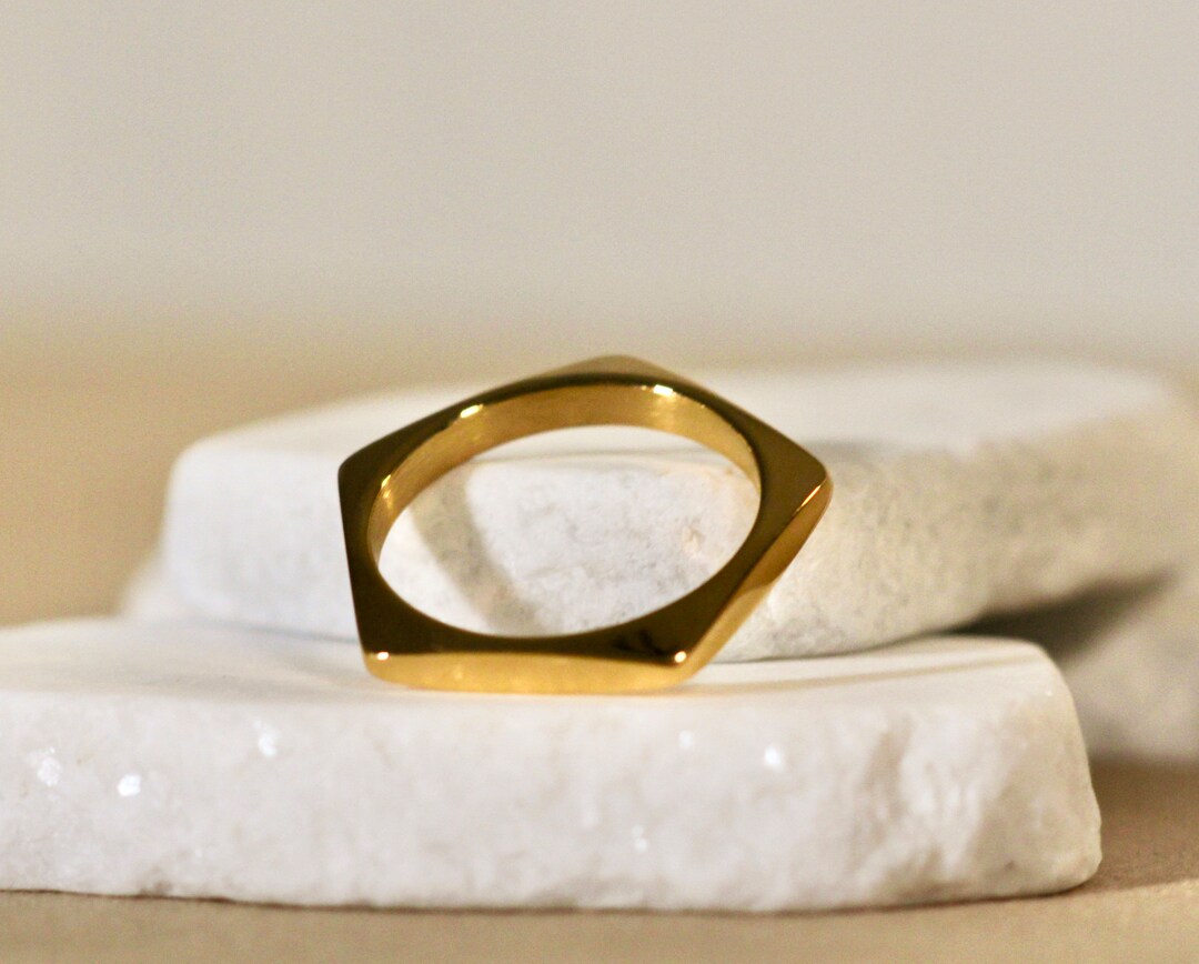 Stainless Steel Square Band Ring Gold Square Ring Geometric Narrow Ring ...