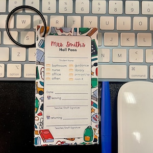 Hall Passes School Supply Design Classroom Teachers Personalized Hall ...