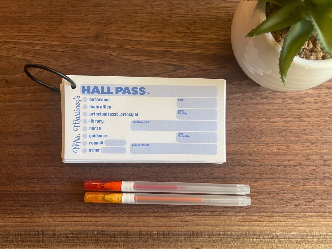 Blue Hall Passes for Teachers, Personalized Hall Pass, Custom Teacher ...