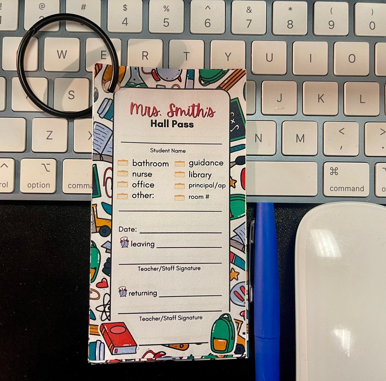 Hall Passes School Supply Design Classroom Teachers Personalized Hall ...