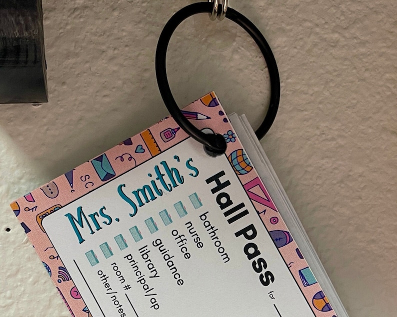 Hall Passes Pink School Design Classroom Teachers Personalized Hall ...