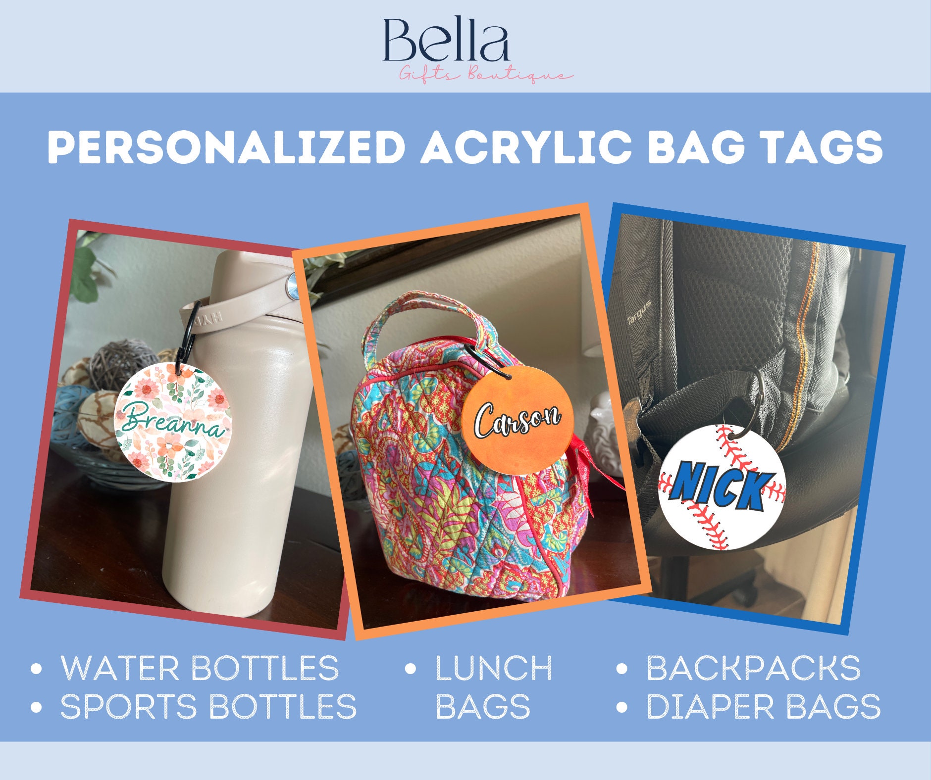 Personalized Acrylic Name Tag for Backpack, Reusable Bottle, Lunch Box ...