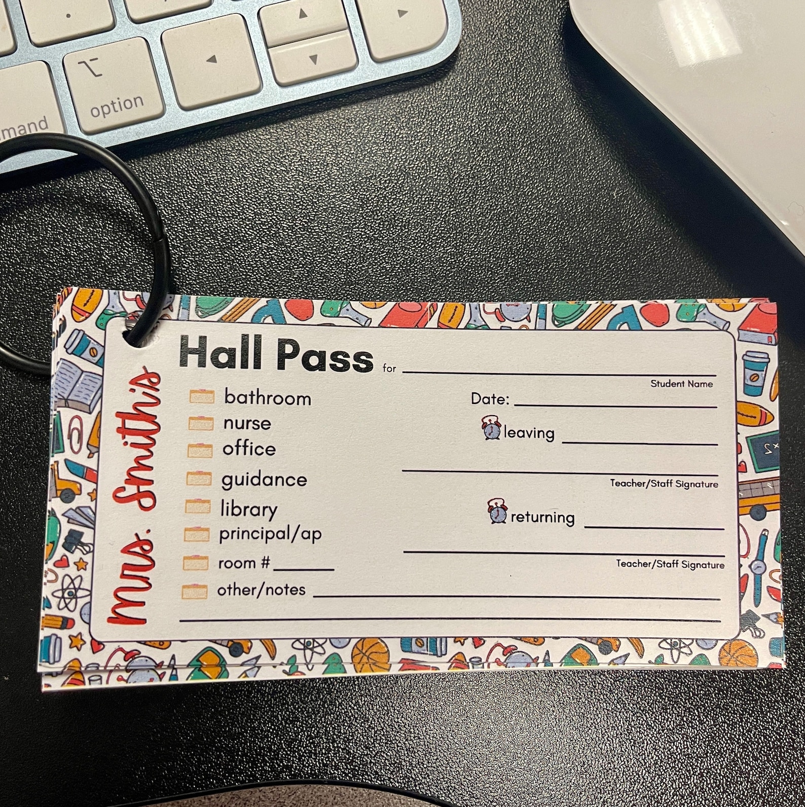 Hall Passes School Supply Design Classroom Teachers Personalized Hall ...