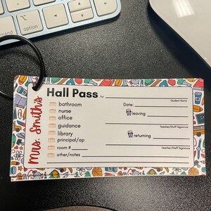 Hall Passes School Supply Design Classroom Teachers Personalized Hall ...