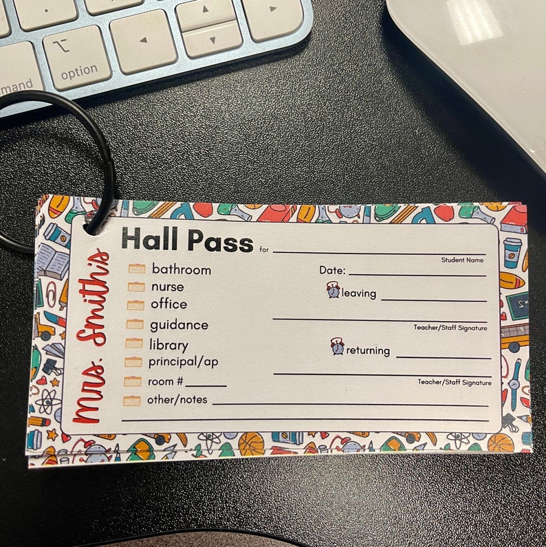Hall Passes School Supply Design Classroom Teachers Personalized Hall ...