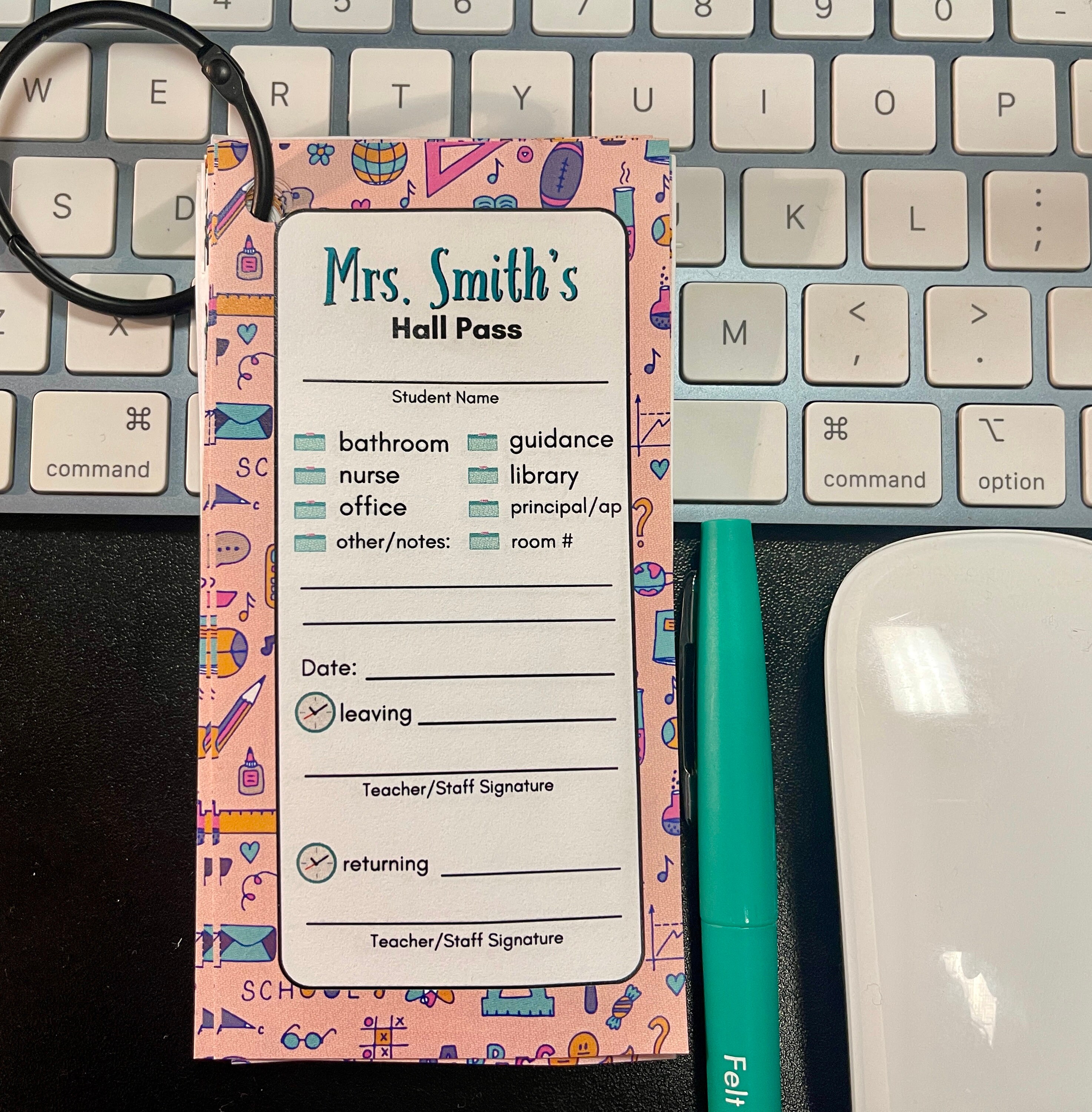 Hall Passes Pink School Design Classroom Teachers Personalized Hall ...