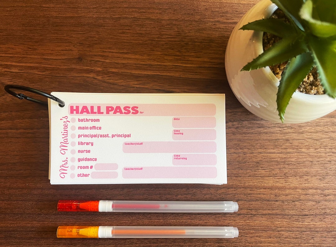 Pink Hall Passes for Teachers, Personalized Hall Pass, Custom Teacher Hall Pass, Teacher ...