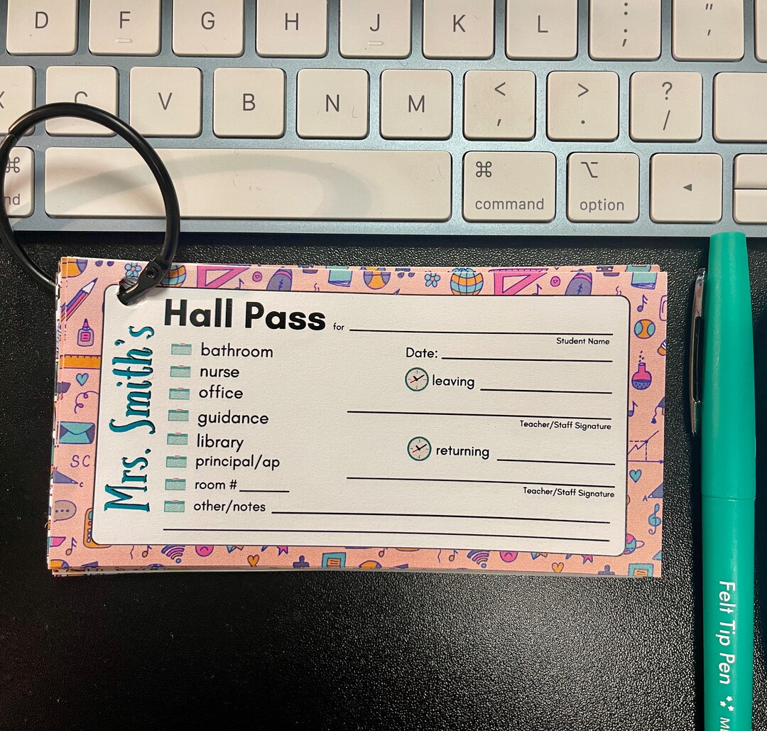 Hall Passes Pink School Design Classroom Teachers Personalized Hall ...