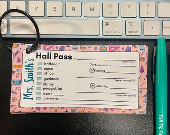 Hall Passes School Supply Design Classroom Teachers Personalized Hall ...