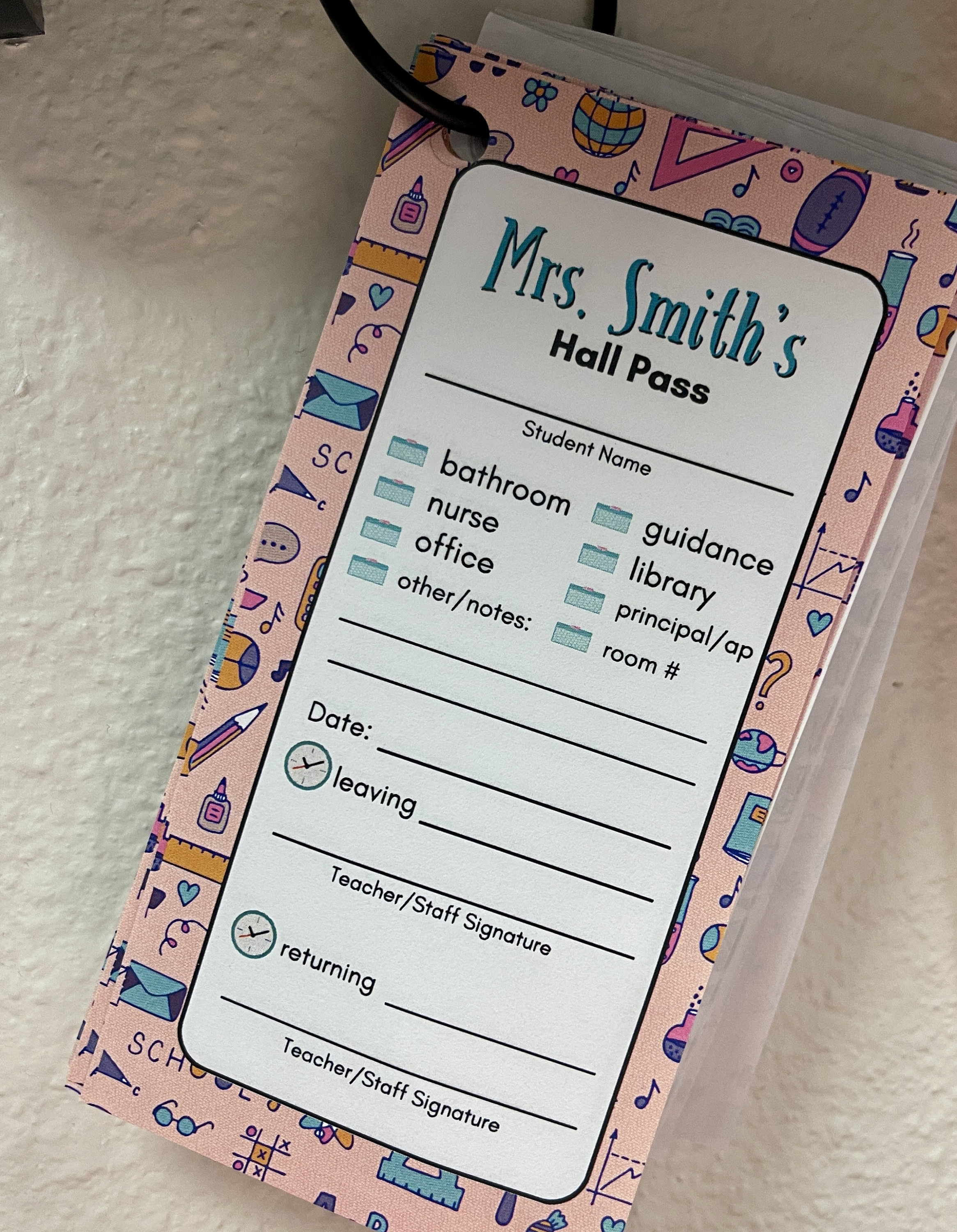 Hall Passes Pink School Design Classroom Teachers Personalized Hall ...