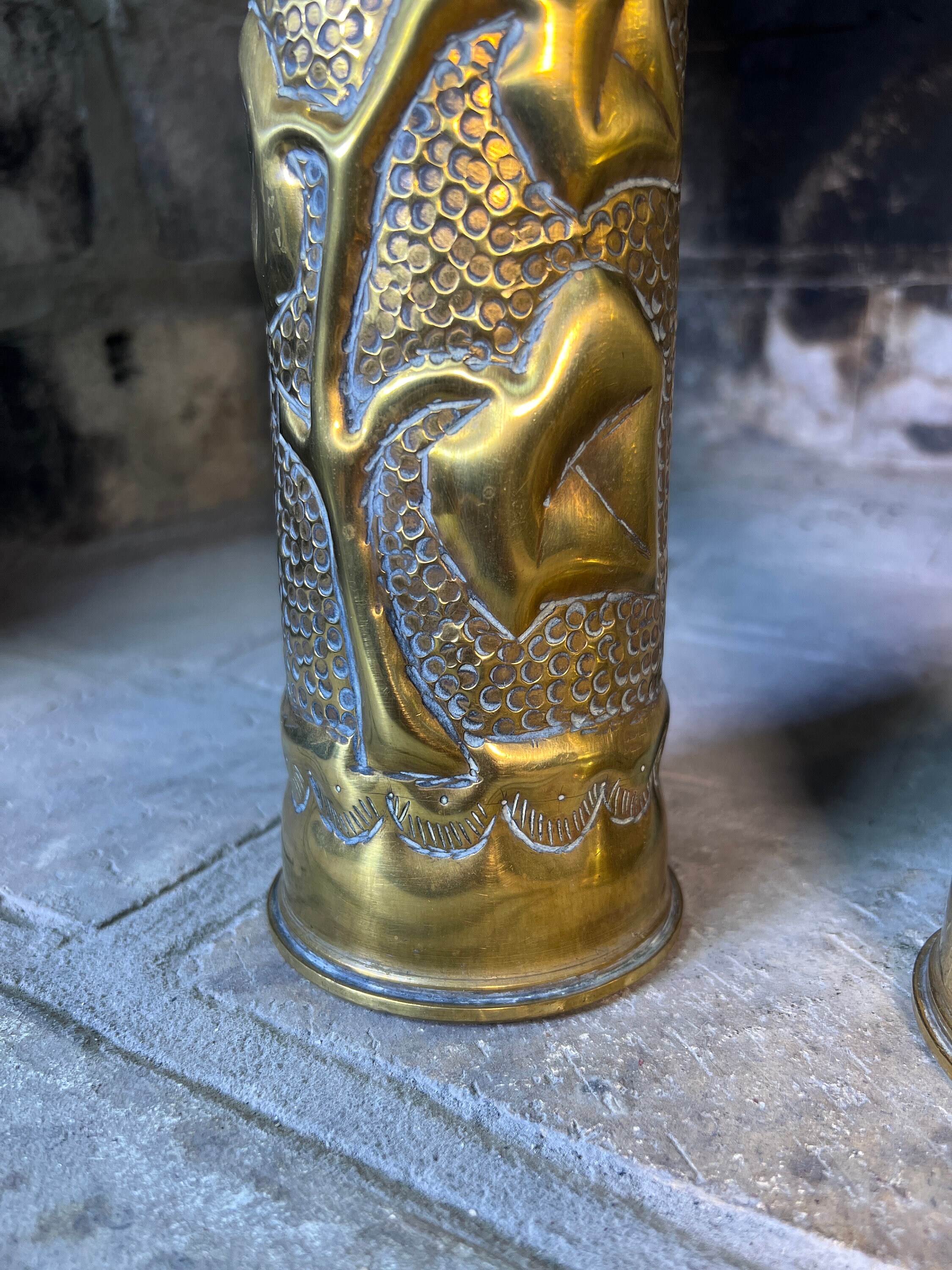 WW1 Pair French Trench Art Brass Artillery Shell 90mm 12 Tall Stamped ...