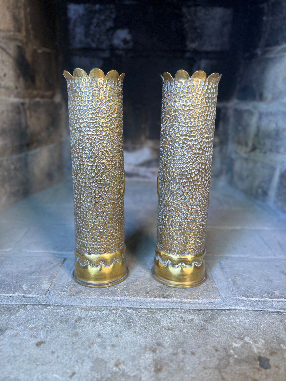 WW1 Pair French Trench Art Brass Artillery Shell 90mm 12 Tall Stamped ...