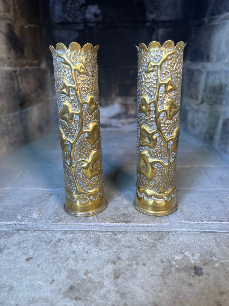 WW1 Pair French Trench Art Brass Artillery Shell 90mm 12 Tall Stamped ...