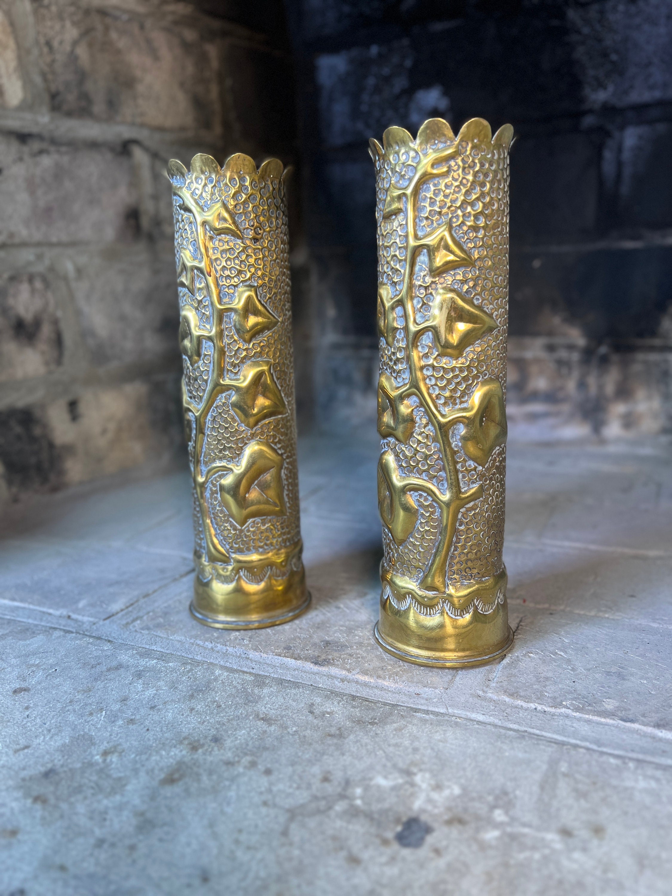 WW1 Pair French Trench Art Brass Artillery Shell 90mm 12 Tall Stamped ...
