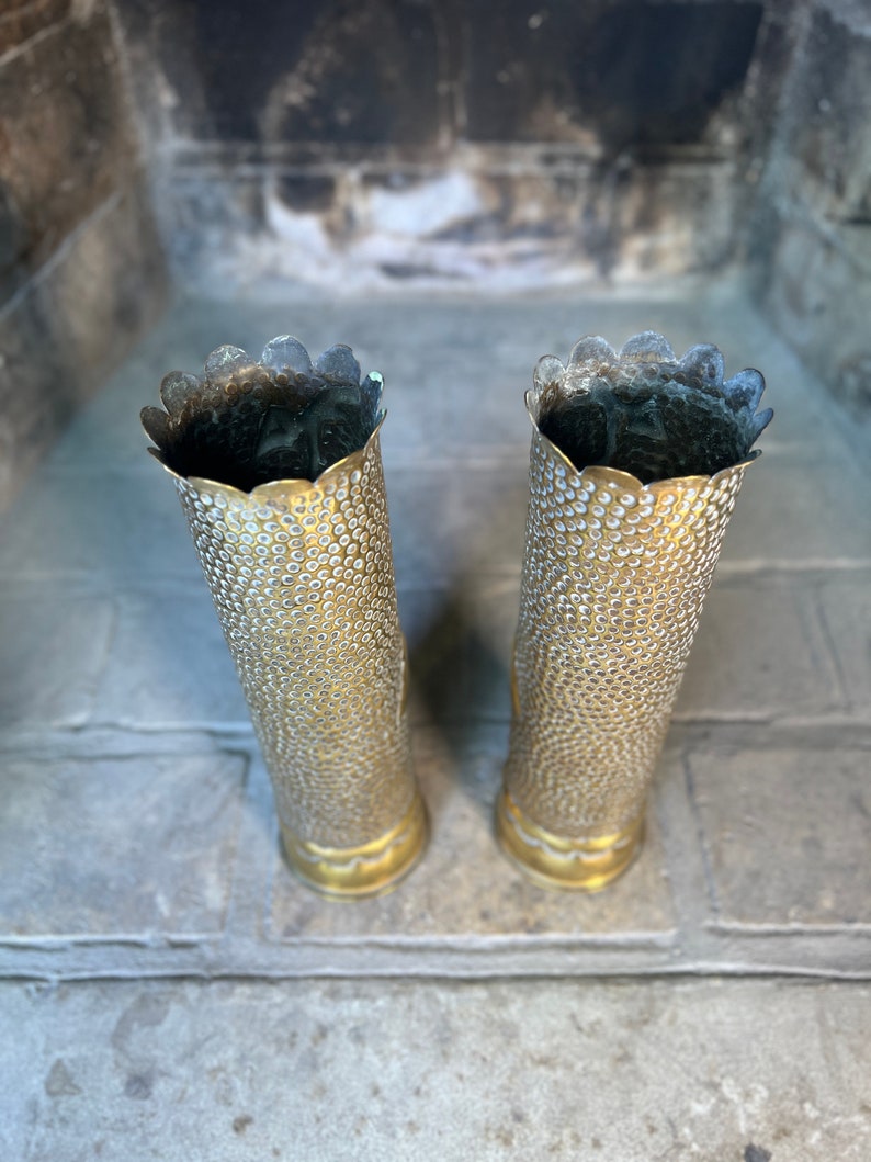 WW1 Pair French Trench Art Brass Artillery Shell 90mm 12 Tall Stamped ...