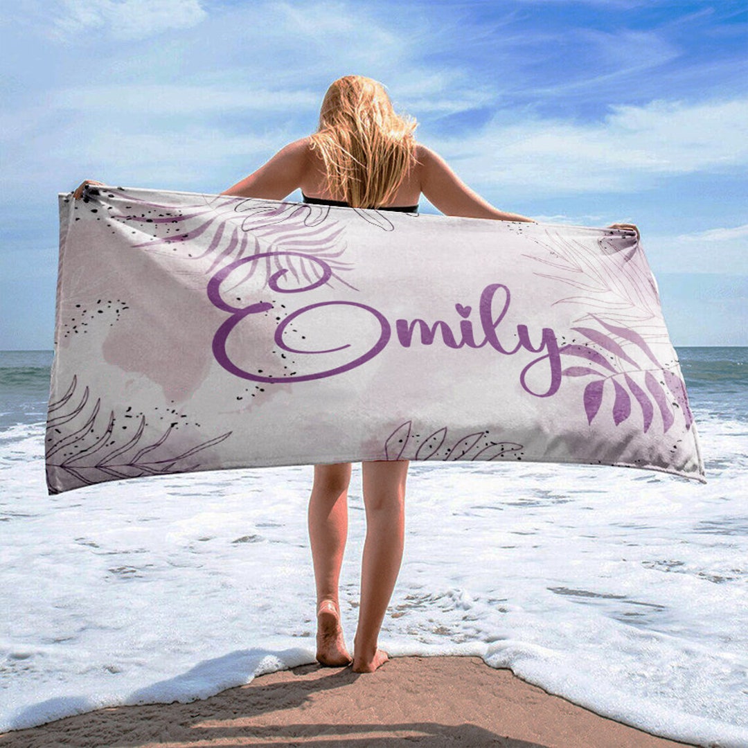 Personalized Name Bath Towel Personalized Floral Design Beach Towel ...