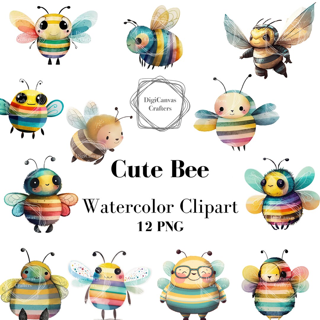 Watercolor Cute Bee Clipart Bee Graphics, PNG, Commercial Use, Instant ...