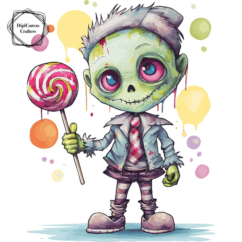 Cute Halloween Clipart Watercolor Clipart Cute Zombie - Etsy