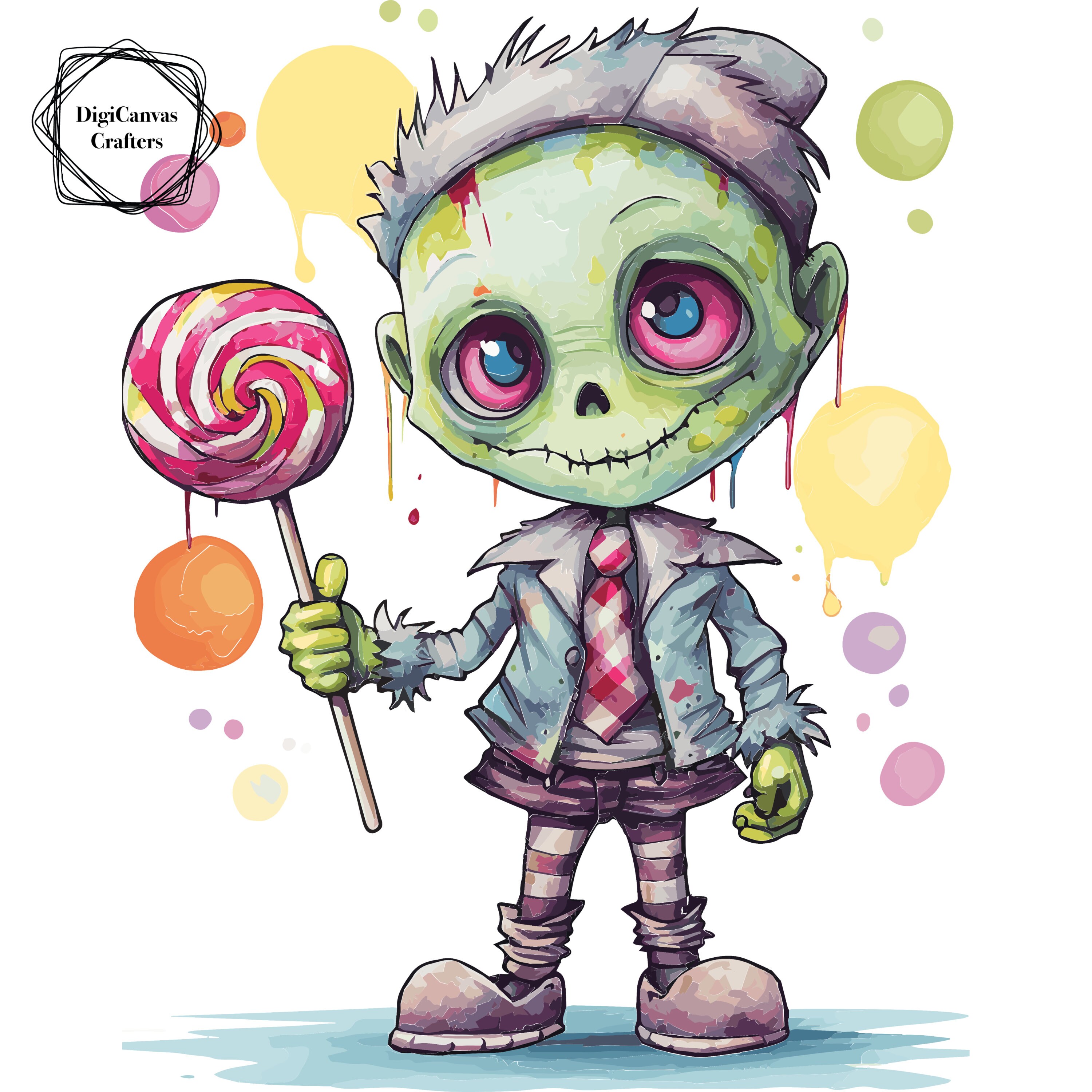 Cute Halloween Clipart, Watercolor Clipart, Cute Zombie, Spooky Clipart ...