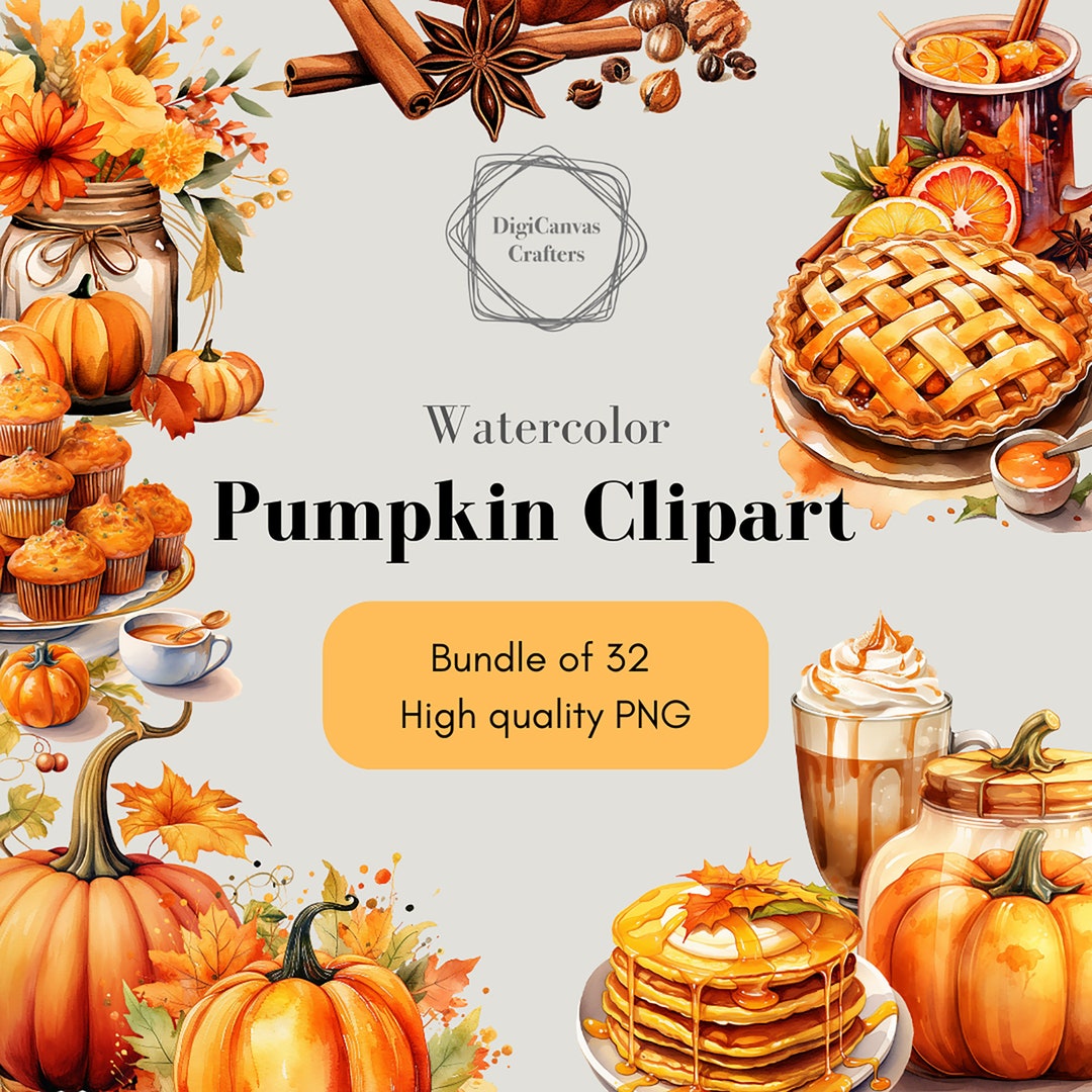 Pumpkin Watercolor Clipart Bundle of 32 Autumn Graphics - Etsy