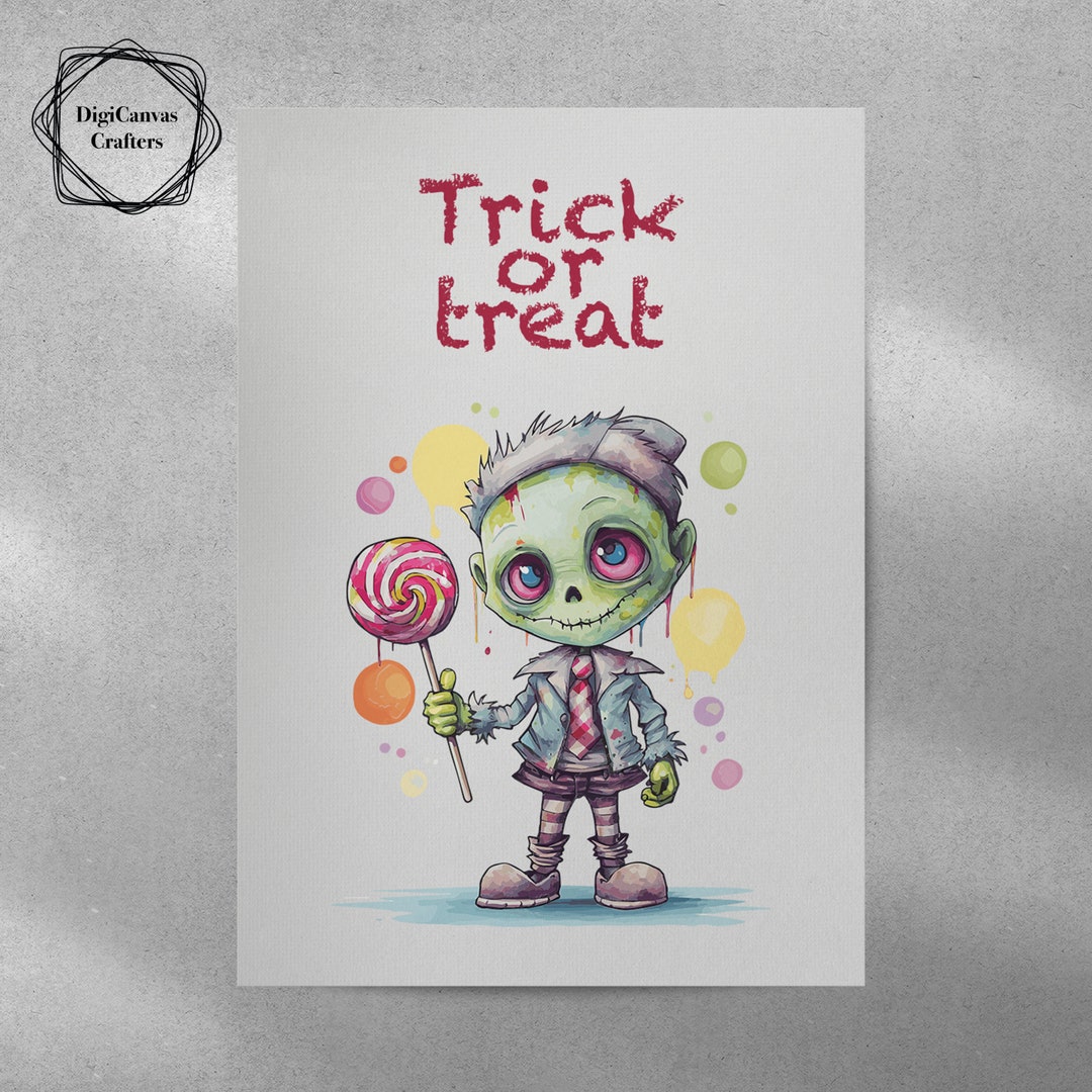 Cute Halloween Clipart, Watercolor Clipart, Cute Zombie, Spooky Clipart ...