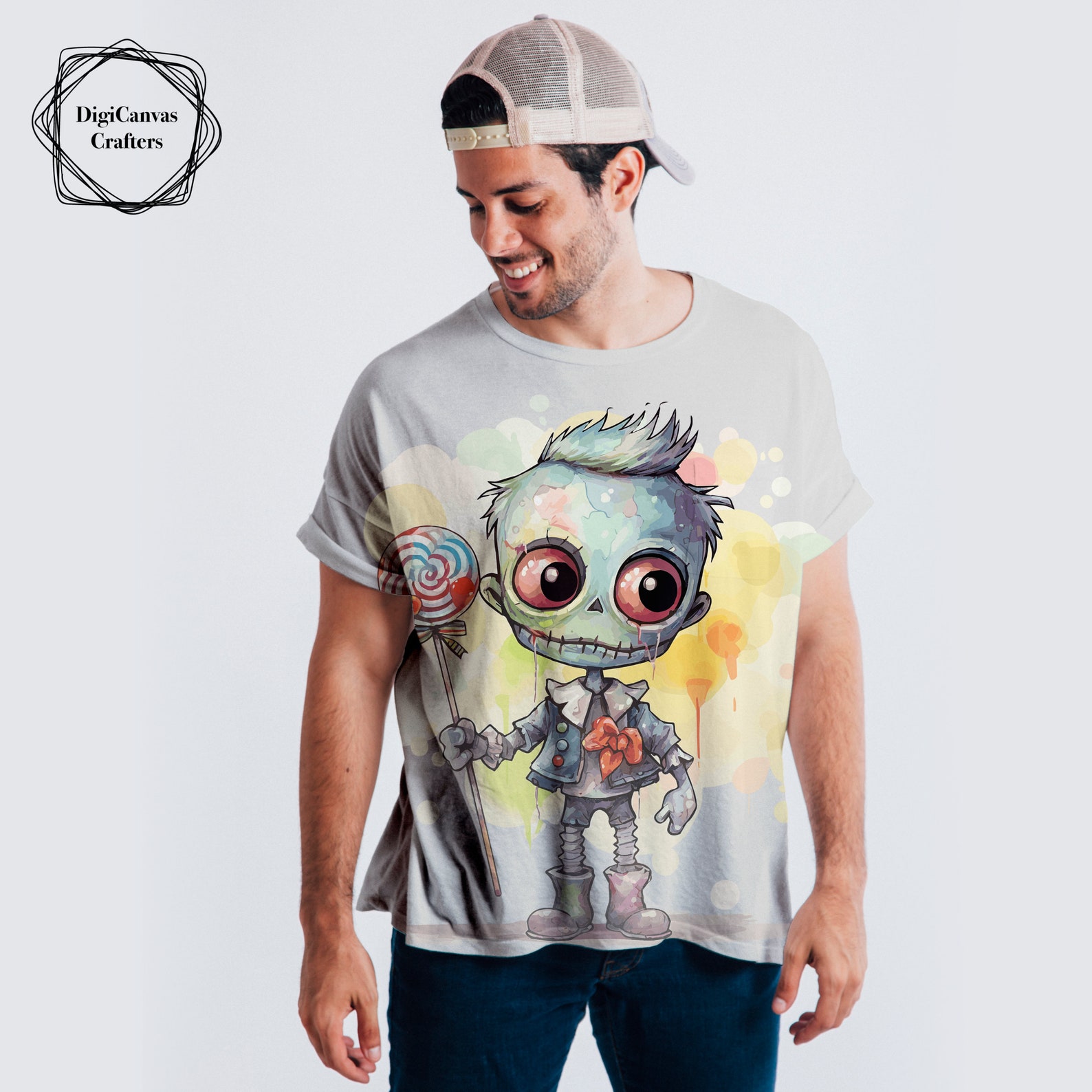 Cute Halloween Clipart, Watercolor Clipart, Cute Zombie, Spooky Clipart ...