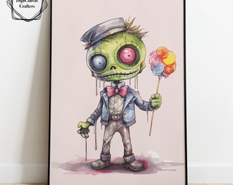 Cute Halloween Clipart, Watercolor Clipart, Cute Zombie, Spooky Clipart ...