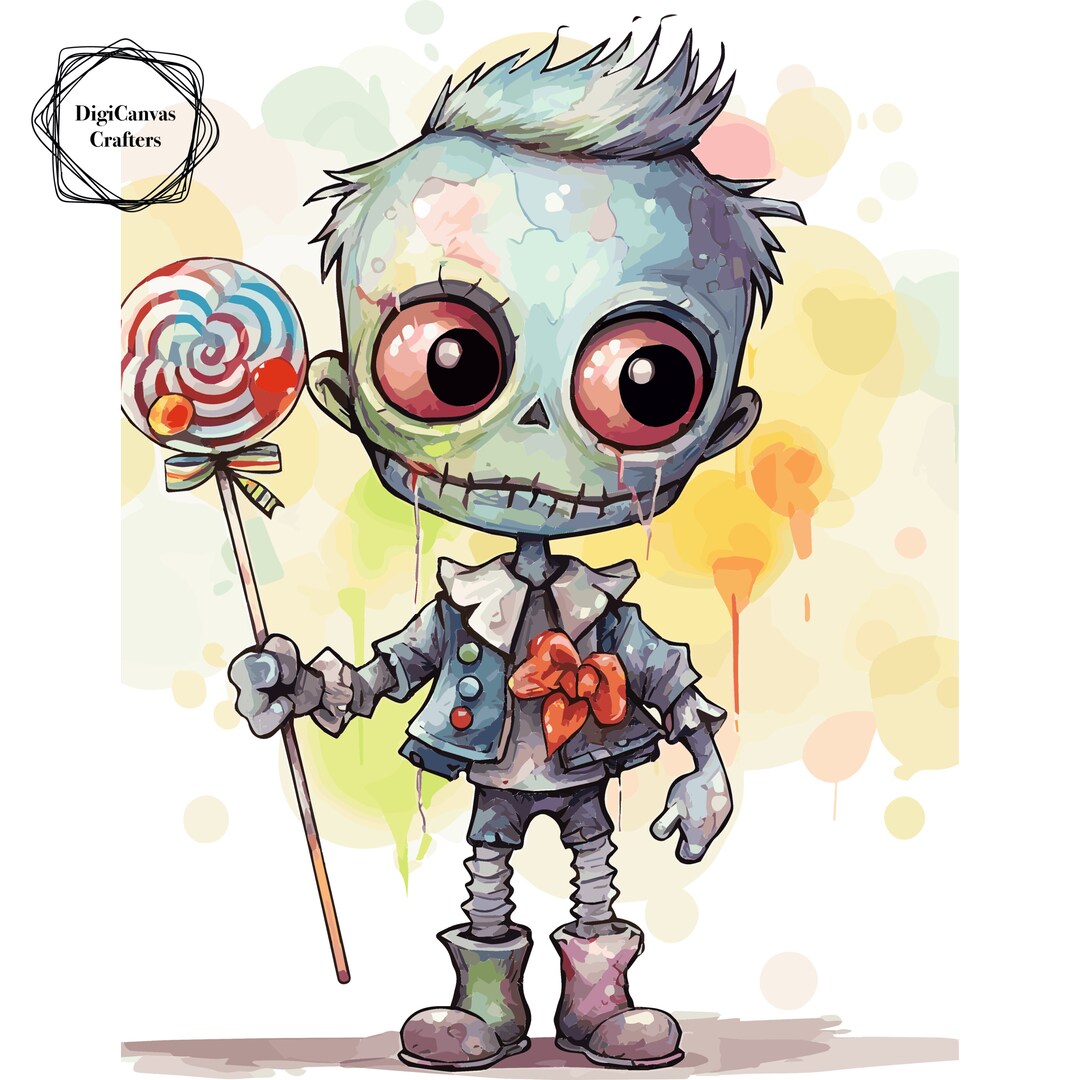 Cute Halloween Clipart, Watercolor Clipart, Cute Zombie, Spooky Clipart ...