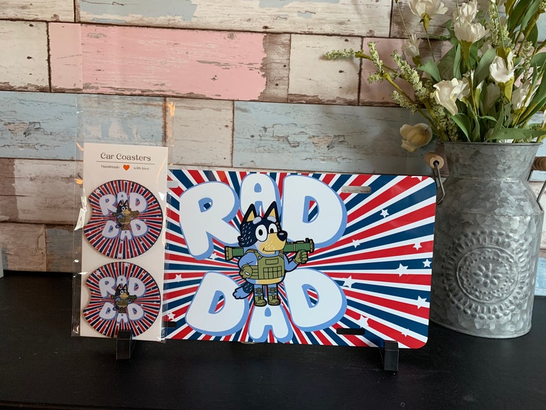 Rad Dad Bluey Bundle, License Plate With Matching Car Coasters - Etsy