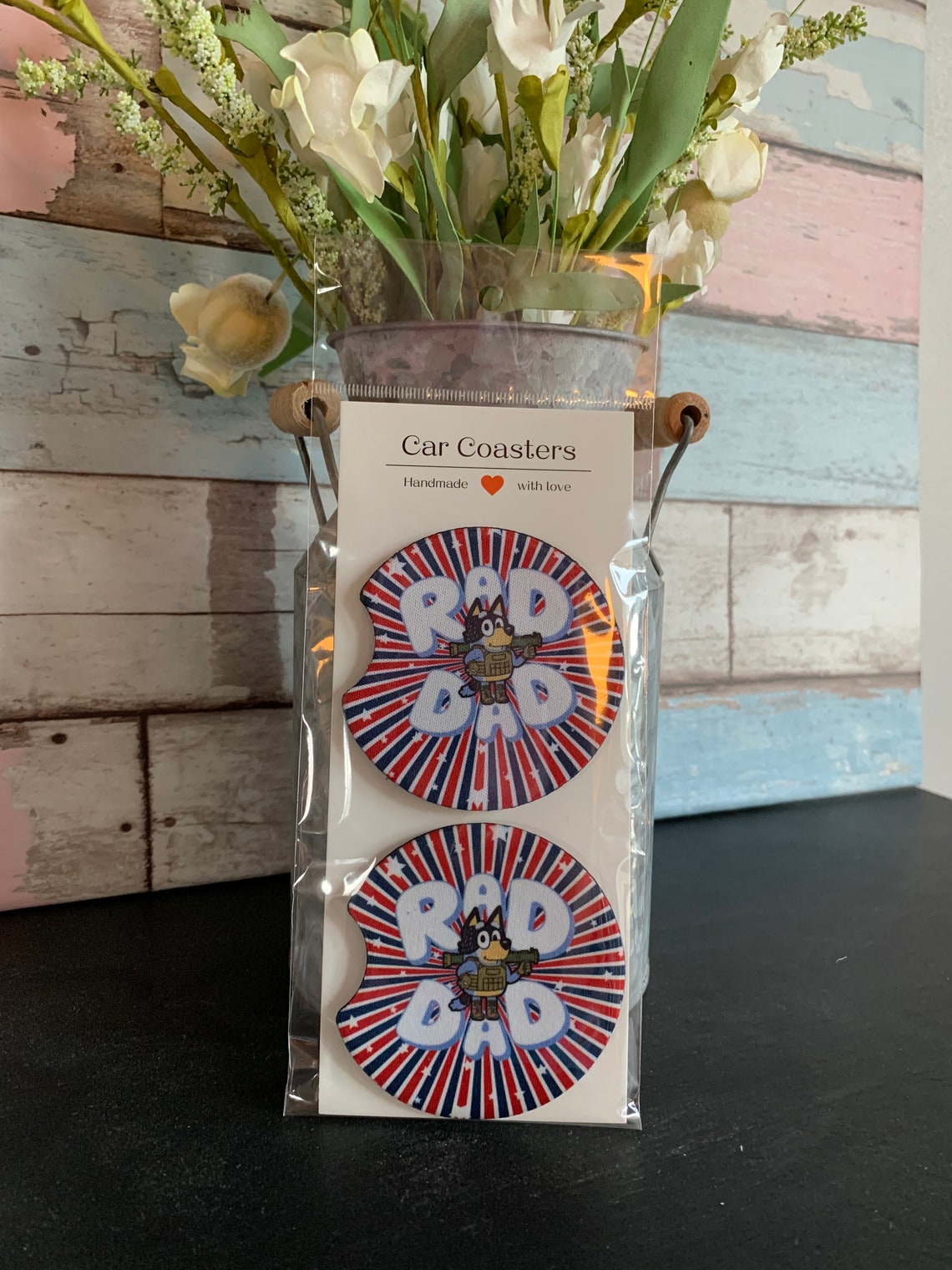 Rad Dad Bluey Bundle, License Plate With Matching Car Coasters - Etsy