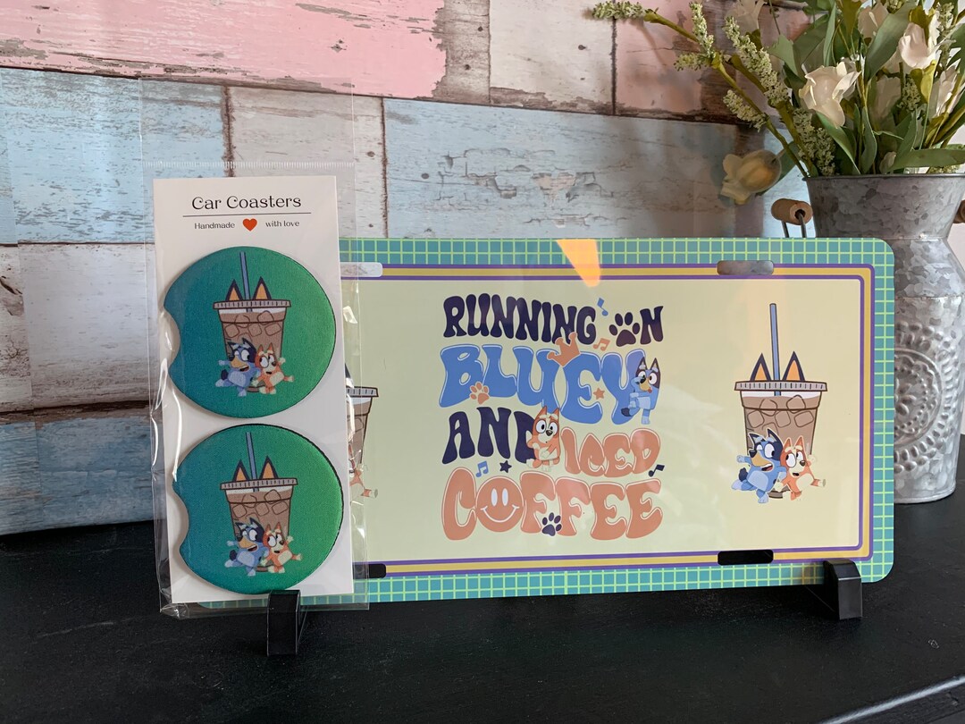 Running on Bluey and Iced Coffee Bundle, License Plate With Matching ...