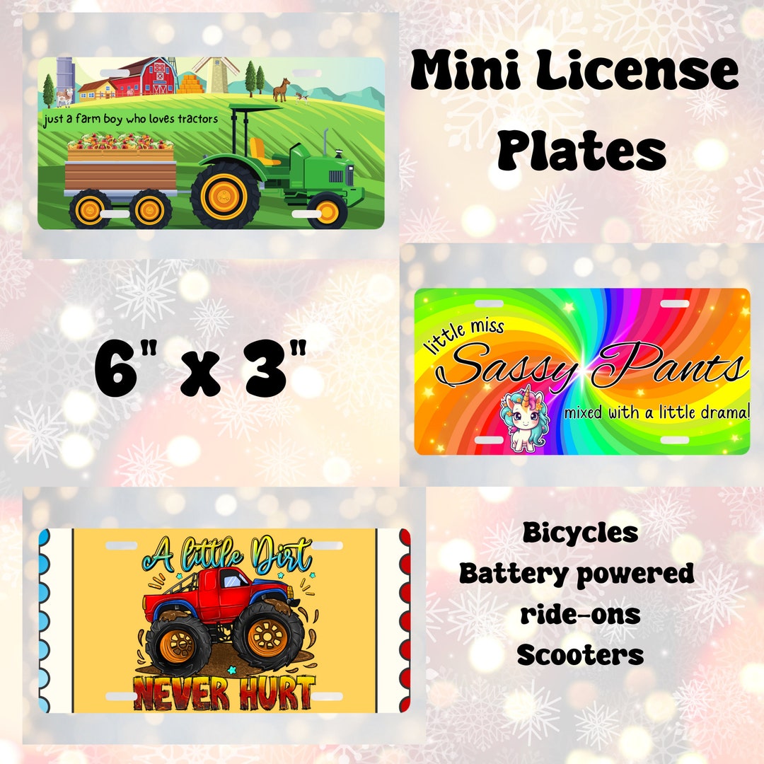 MINI LICENSE PLATES 6 X 3 for Bikes, Kids Motorized Ride-ons, Scooters ...