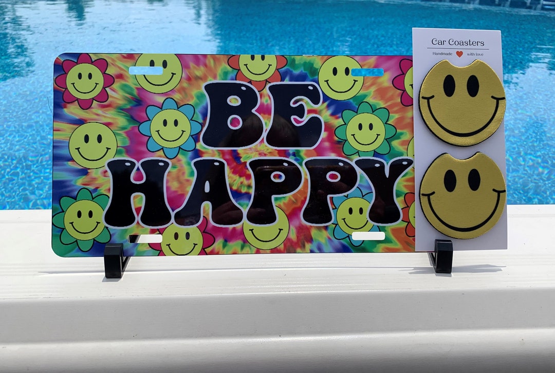 Be Happy License Plate and Car Coasters, Car Accessories - Etsy