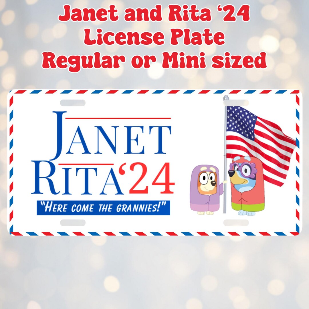 Bluey, Rita and Janet '24 License Plate, Regular Sized or Mini Sized ...