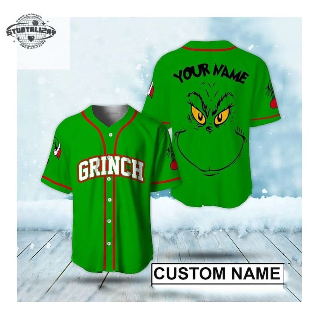 Personalized Grinch Face Shirt Christmas Baseball Jersey Soft - Etsy