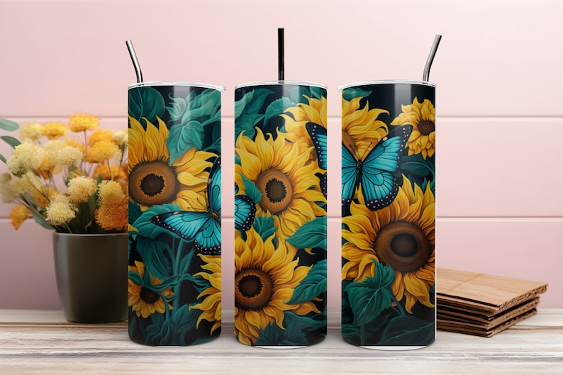 Sunflower With Butterfly Tumbler Design and Sunflower With Butterfly ...