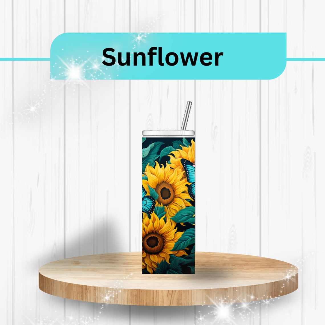 Sunflower Butterfly Tumbler Wrap Design, 20 Oz Sublimation (PNG Digital ...