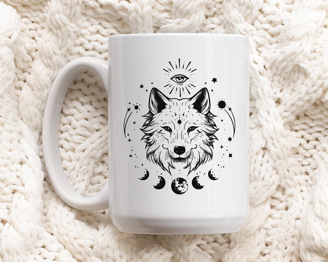 Moon Mug Moon Phase Mug for Her Third Eye Mug Wolf Mug Celestial Mug ...
