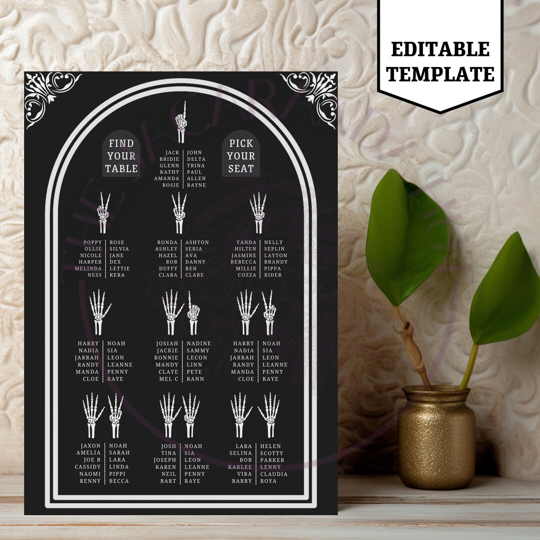 Editable Gothic Seating Chart Gothic Wedding Decor Wedding Sign Seating ...