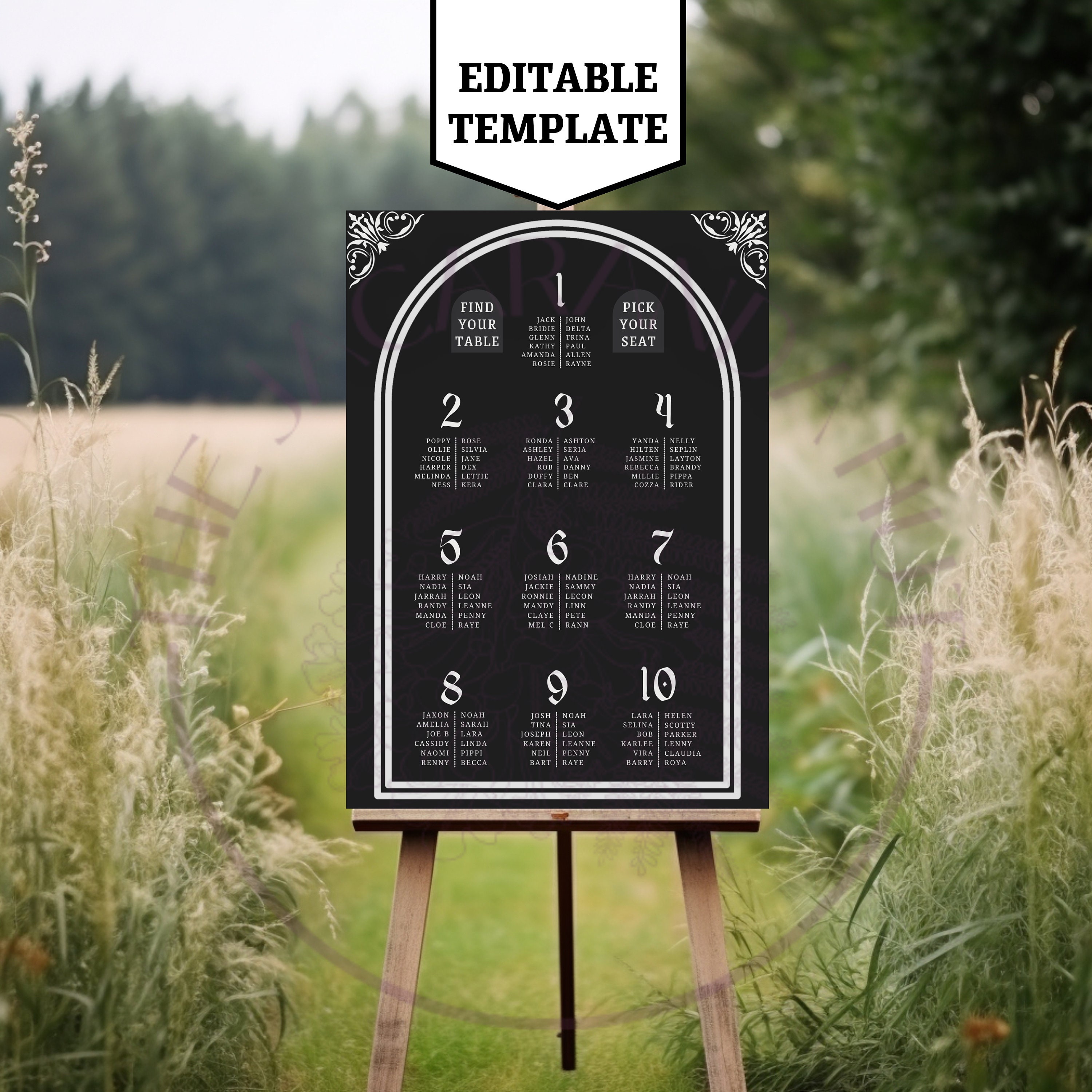 Editable Gothic Seating Chart Gothic Wedding Ideas Black Wedding Sign ...