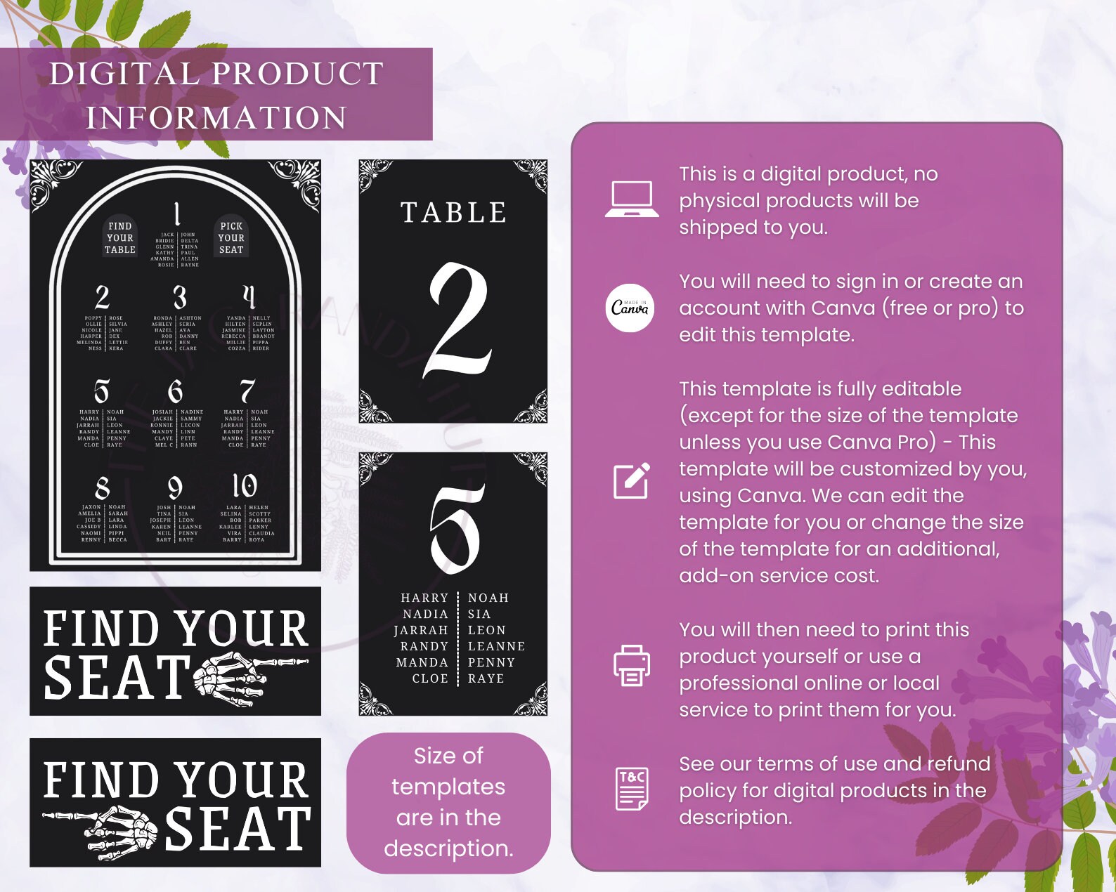 Goth Party Modern Table Numbers Black Gothic Wedding Seating Chart Goth ...