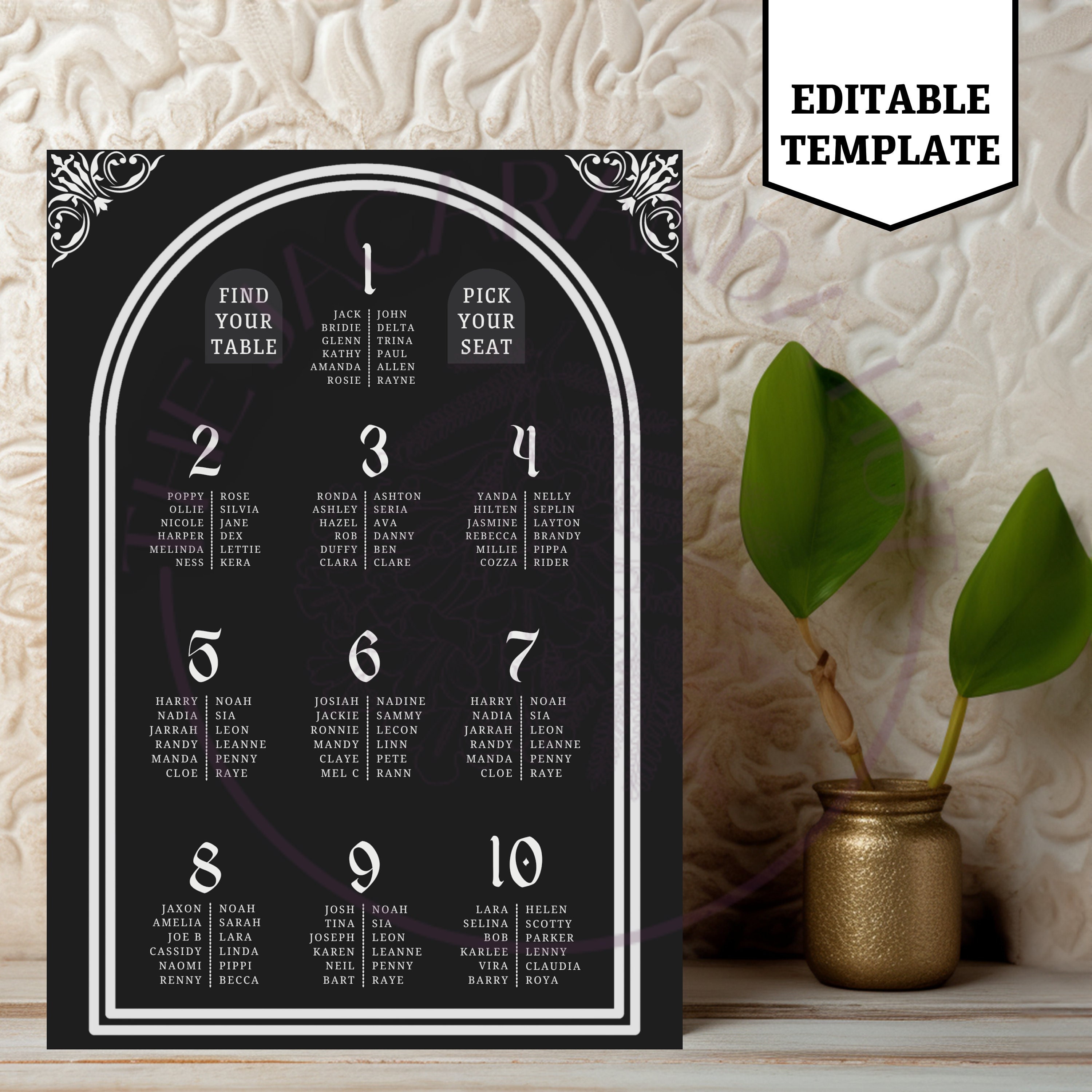 Editable Gothic Seating Chart Gothic Wedding Ideas Black Wedding Sign ...