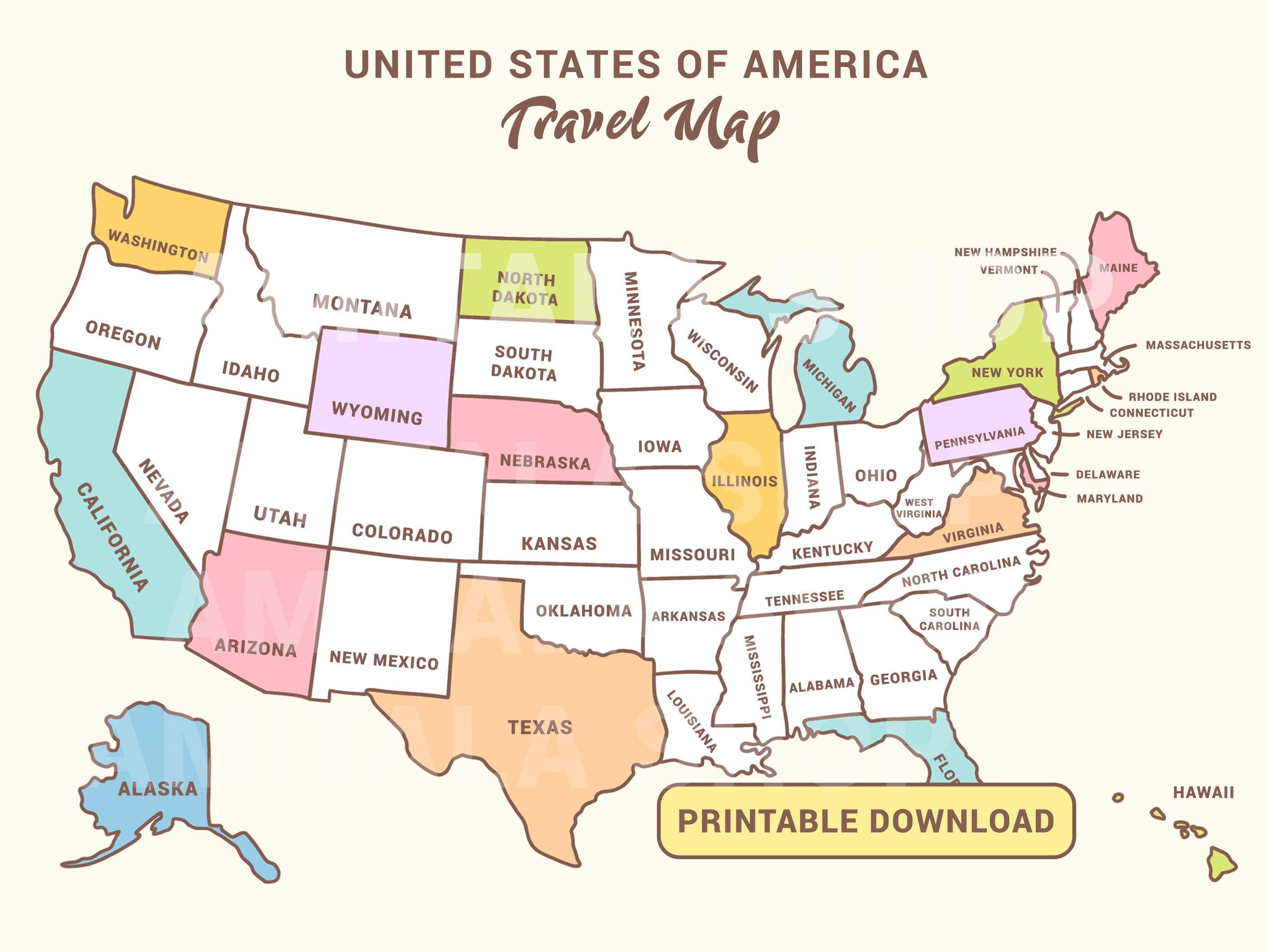 United States Coloring Map, United States Travel Map, America Map, USA ...