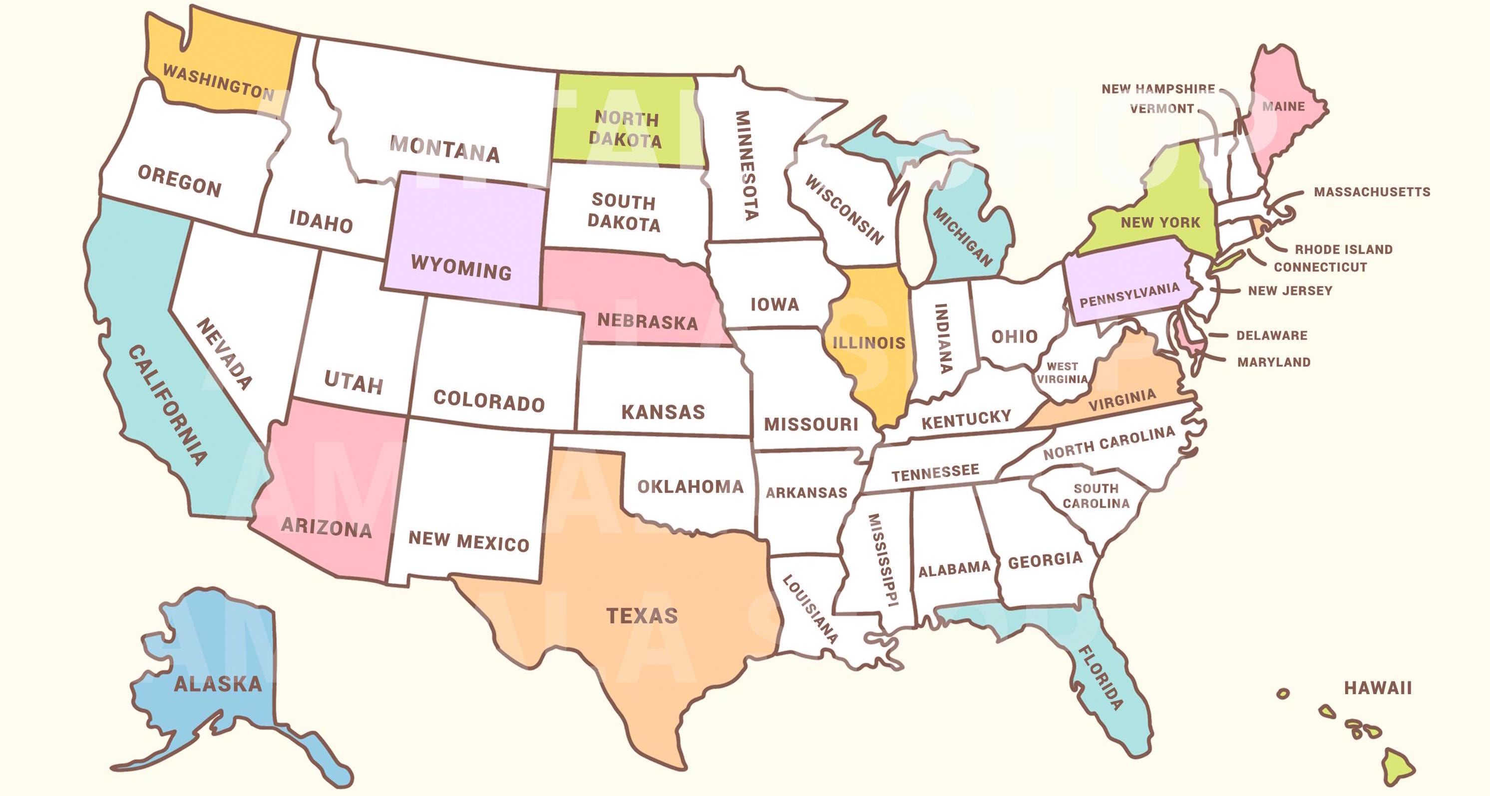 United States Coloring Map, United States Travel Map, America Map, USA ...
