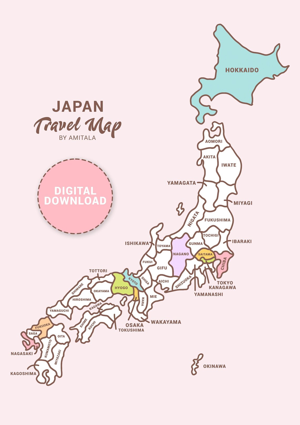 Japan Travel Map, A4 Printable Sales Map, Small Business Map, Order ...
