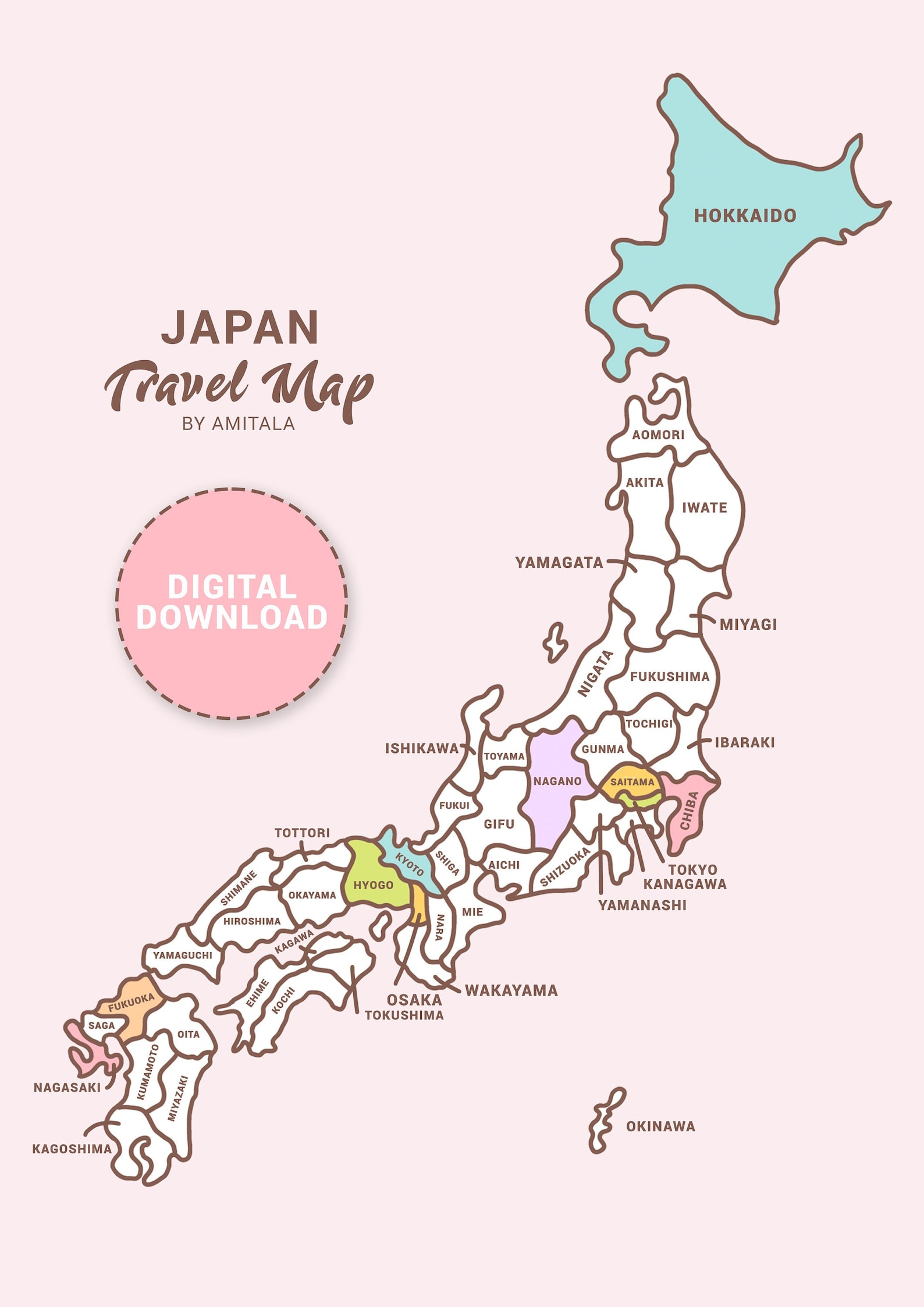 Japan Travel Map, A4 Printable Sales Map, Small Business Map, Order ...