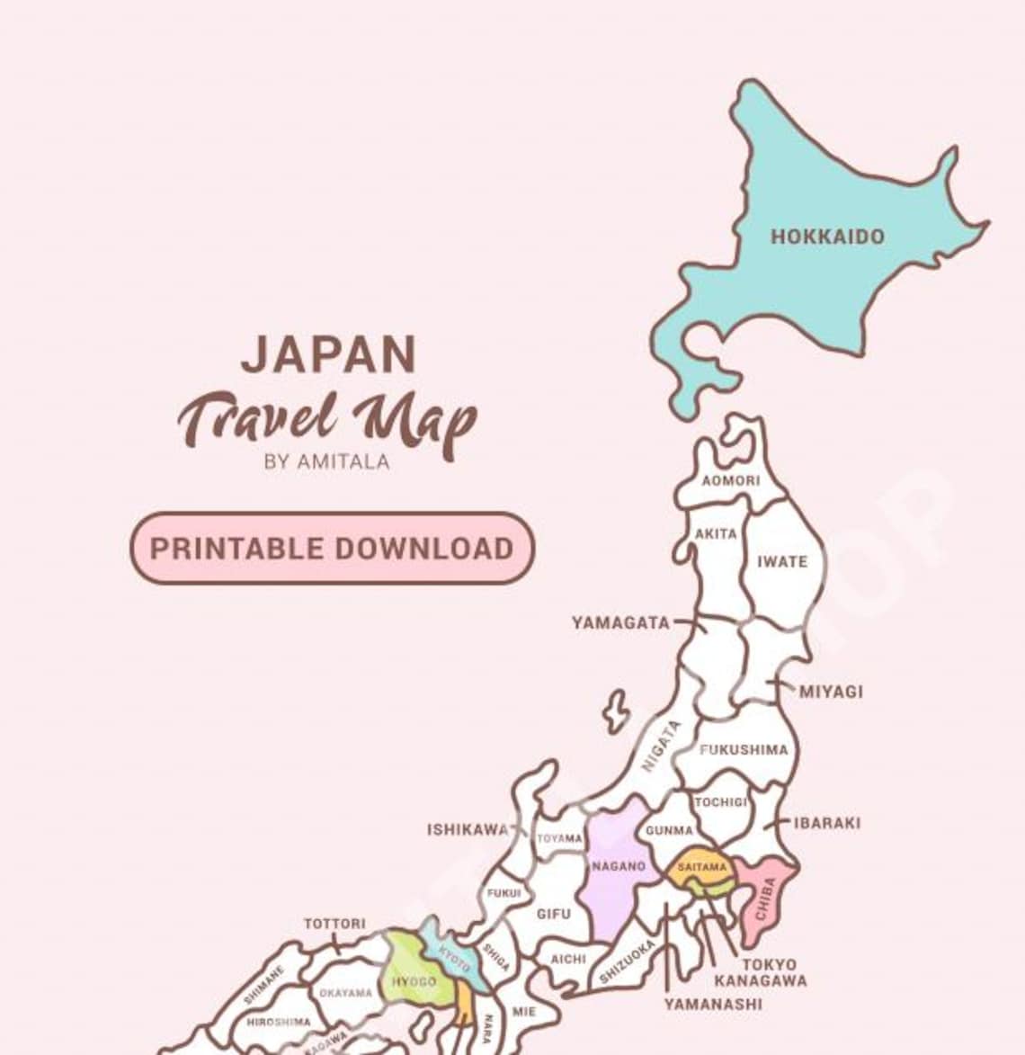 Japan Travel Map, A4 Printable Sales Map, Small Business Map, Order ...
