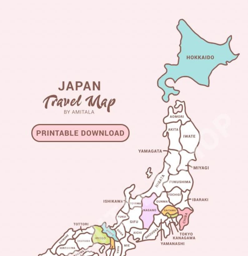Japan Travel Map, A4 Printable Sales Map, Small Business Map, Order ...