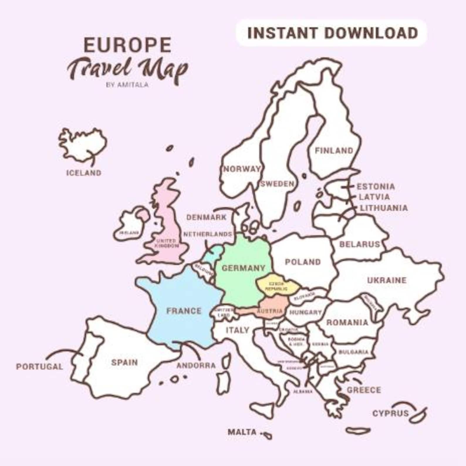 Printable Europe Coloring Map, Europe Travel Map Download for Kids ...